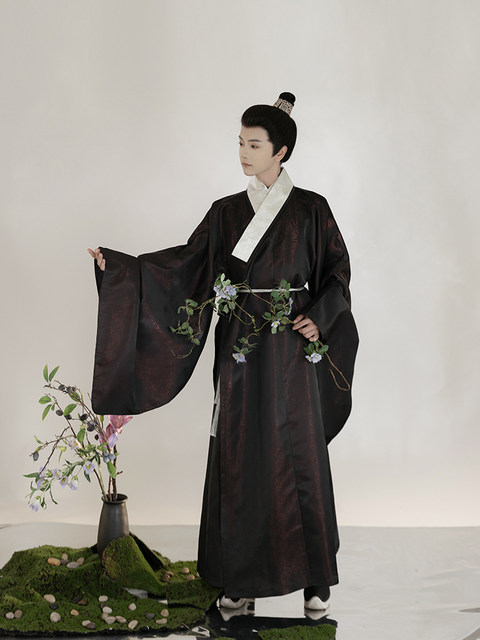 Qing Rugu's original cabbage Hanfu Ming Taoist robe collar black solid ...