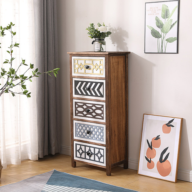 Solid wood multi-layer drawer storage cabinet living room retro simple ...