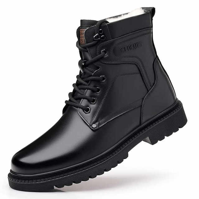 Martin boots men's genuine leather wool warm cotton boots toe layer ...