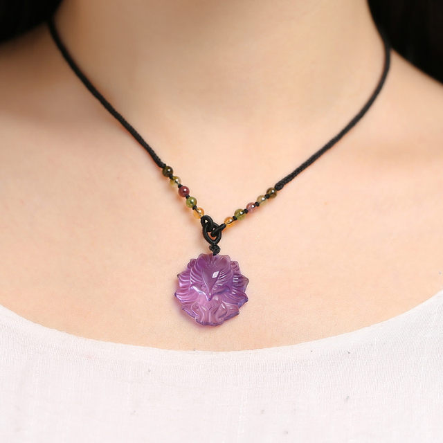 Natural amethyst fox pendant for women 925 silver clavicle necklace ...