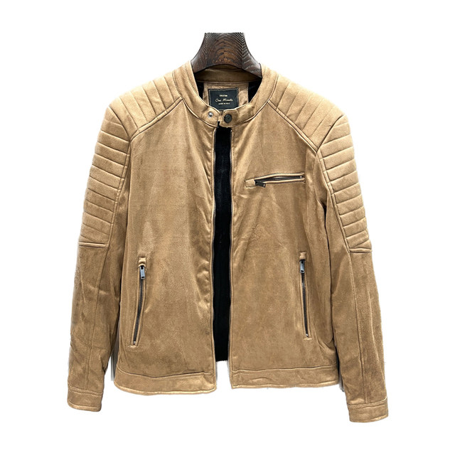Suede motorcycle jacket men's autumn and winter velvet thickened casual ...