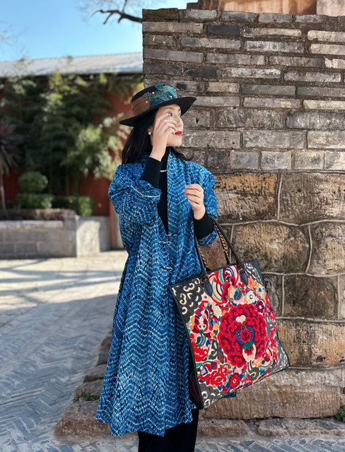 Pure handmade tie-dye windbreaker, ethnic style craft jacket, literary ...