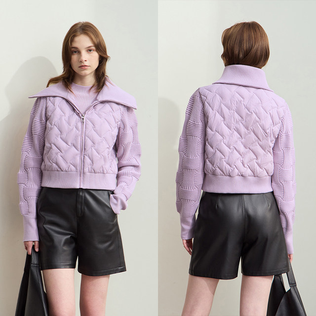 Amii2024 new winter style warm lapel stand collar woolen stitching duck ...