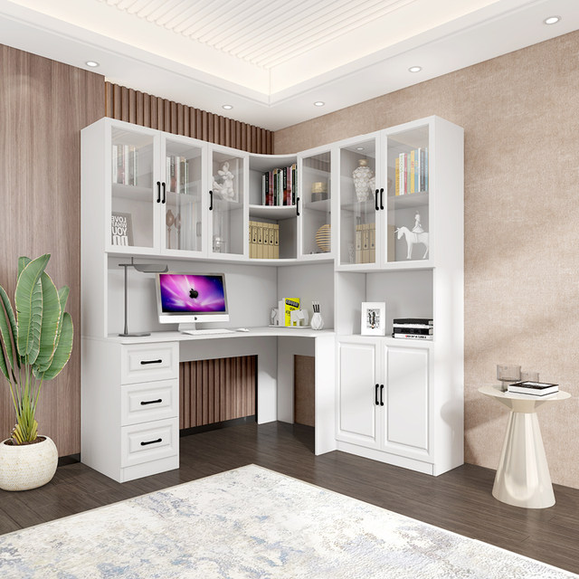 Corner desk bookshelf combination bookcase desk all-in-one computer ...