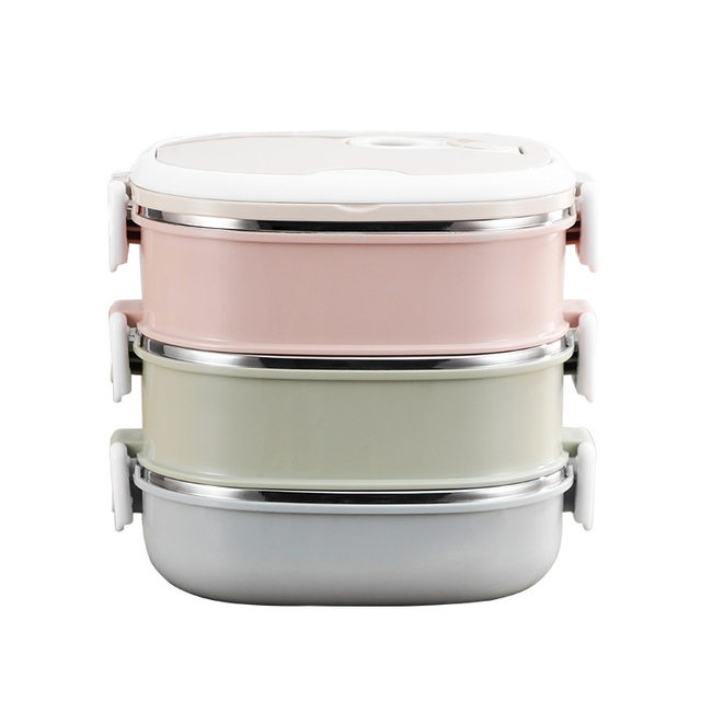 304 stainless steel insulated lunch box bucket 3 multi-layer lunch box ...