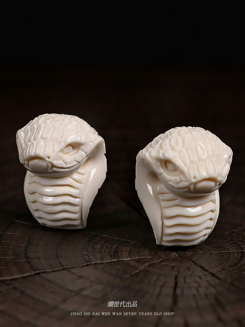 Original color ice material mammoth ivory carved spirit snake three-way ...