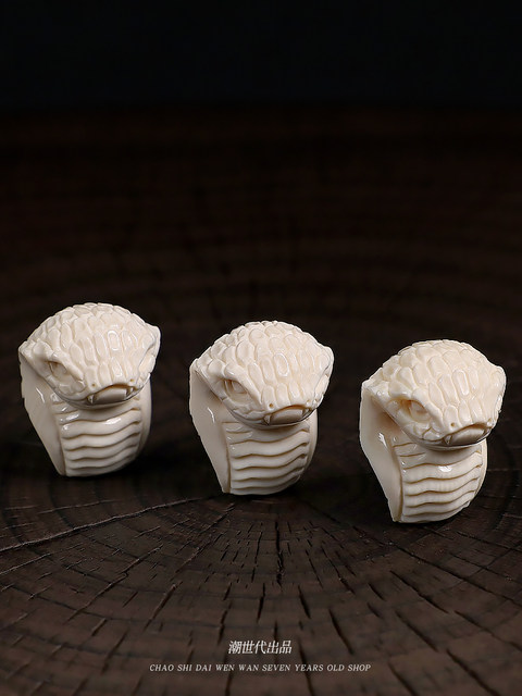 Original color ice material mammoth ivory carved spirit snake three-way ...