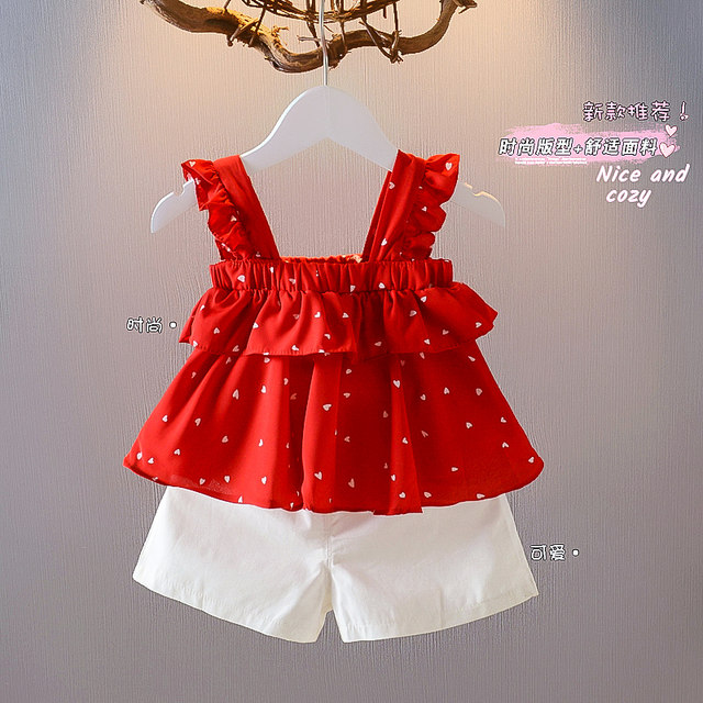 Children's clothing girls summer suits 2024 new thin style summer suspenders little girls ...