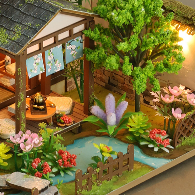 diy cabin bamboo spring courtyard Japanese style loft villa handmade ...