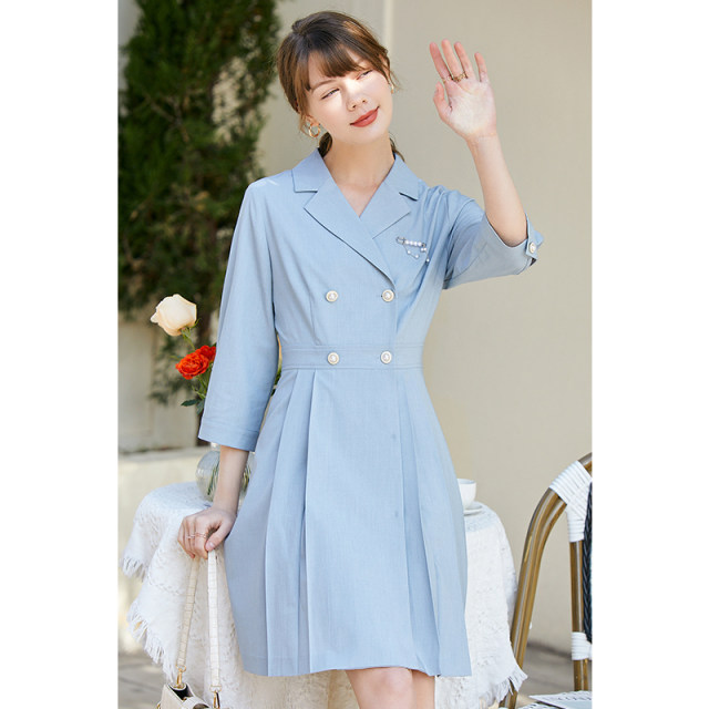 Betu A-line dress women's suit collar three-quarter sleeves commuting design niche spring new style