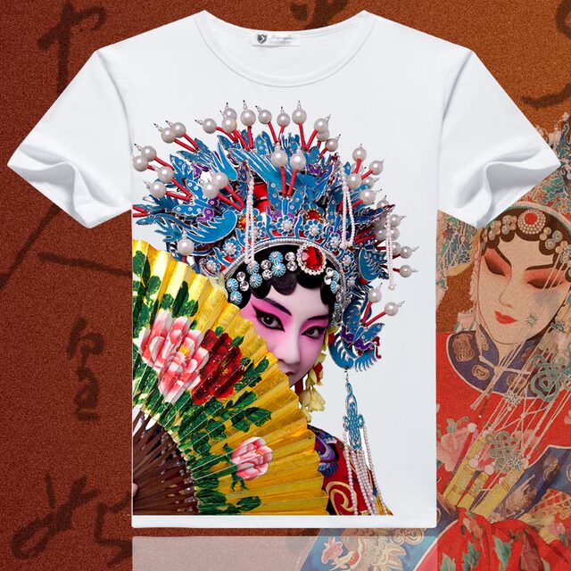 2024 summer new women's Peking opera pattern printing short -sleeved T ...