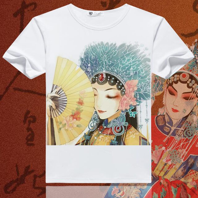 2024 summer new women's Peking opera pattern printing short -sleeved T ...