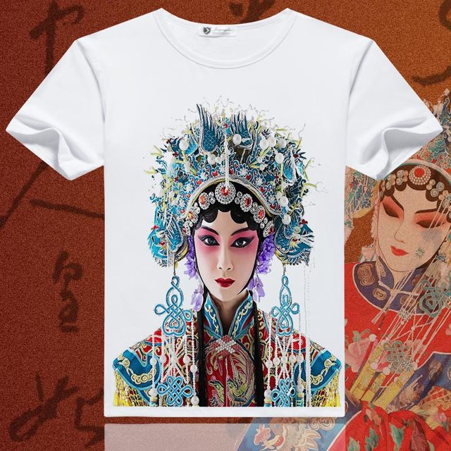 2024 summer new women's Peking opera pattern printing short -sleeved T ...