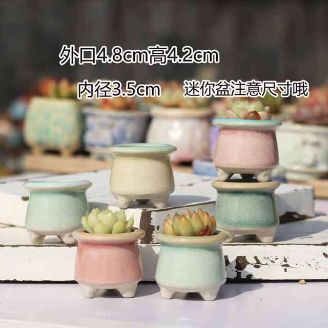 New ice cracked ceramic succulent flower pot mini thumb pot cute ...