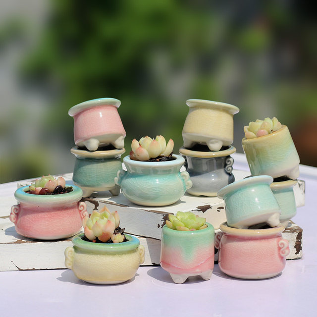 New ice cracked ceramic succulent flower pot mini thumb pot cute ...