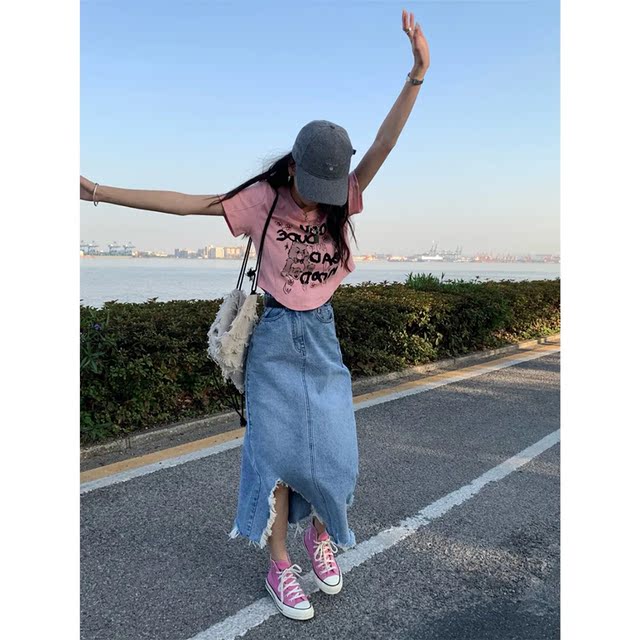 Irregular cartoon printed extra large t-shirt short-sleeved female fat ...