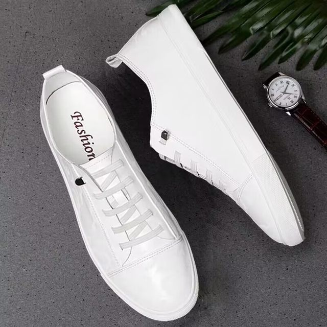 Suit small white shoes men's leather trend versatile lace -free men's ...