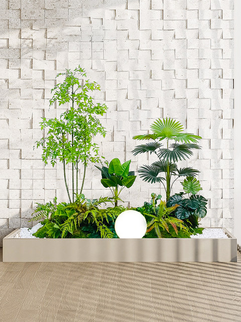Simulation green plant landscaping indoor stairs under the balcony ...