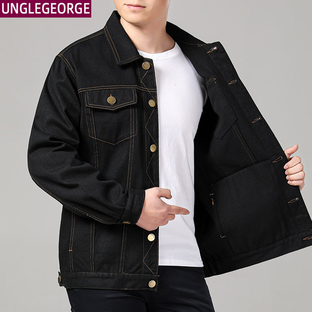 Middle-aged men's loose large size denim jacket multi-pocket workwear ...