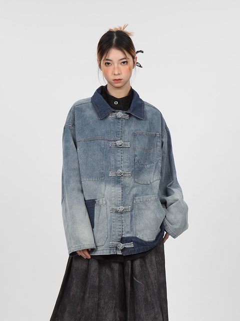 Spring and Autumn New Chinese Style Retro Washed Denim Jacket Men and ...