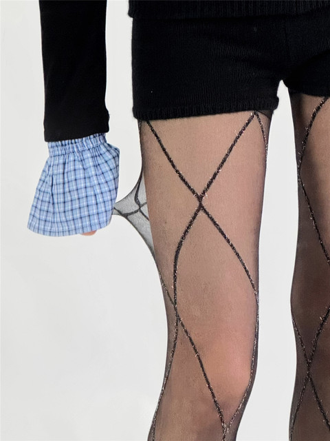 AY Tofilms Spring and Summer Black Stockings Sexy Retro Bright Wire ...