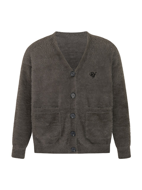 Pufouy lazy style V-neck sweater cardigan pure style mink hair button ...