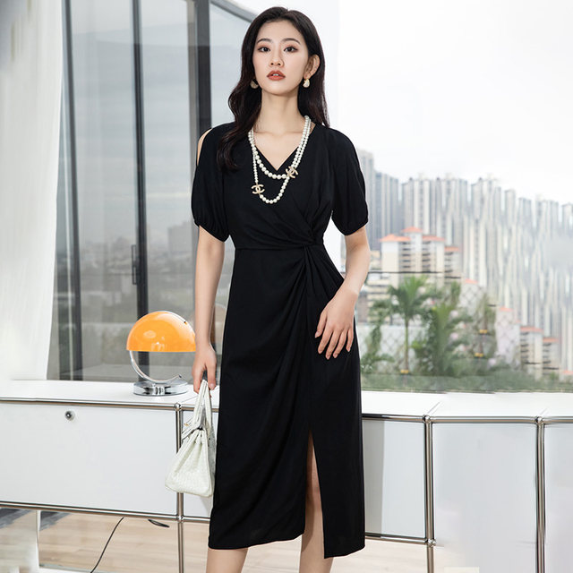 kodice2024 autumn and winter new women's black acetate blended V-neck ...