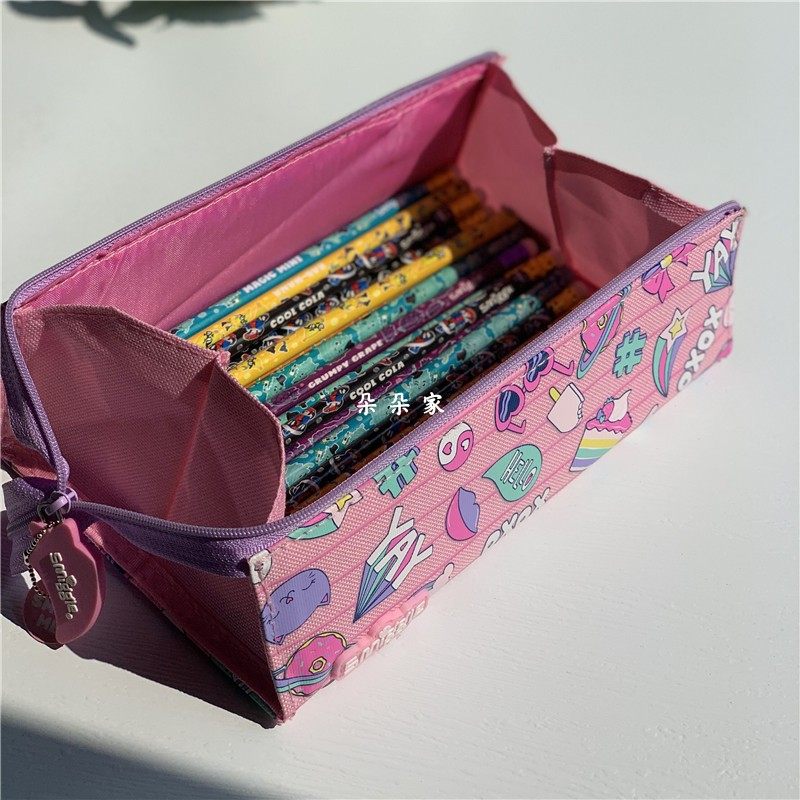 Smiggle Pink Square Folding Pencil Case - Stationery Storage
