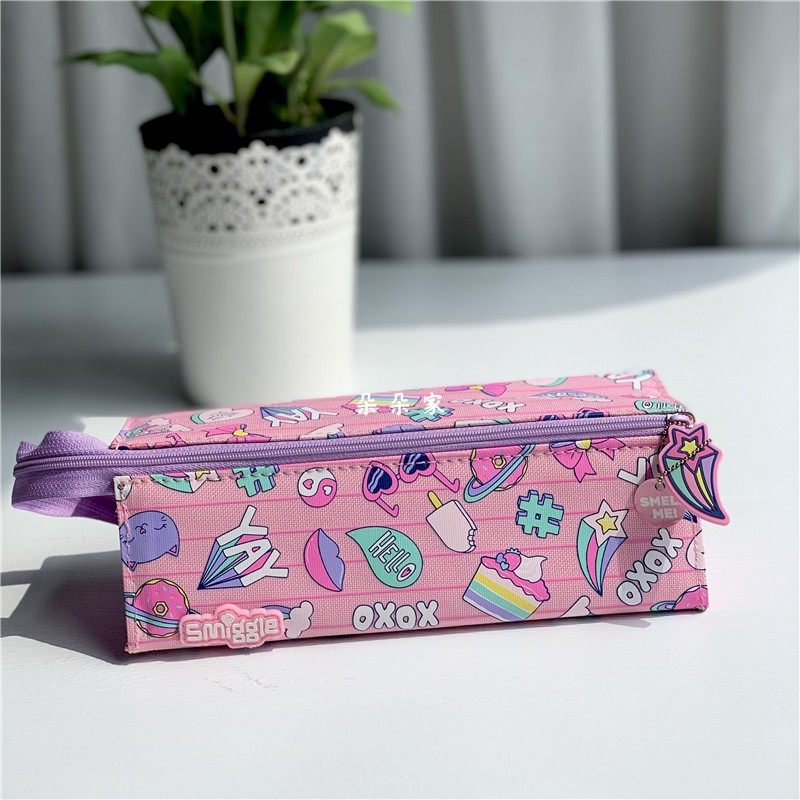 Smiggle Pink Square Folding Pencil Case - Stationery Storage
