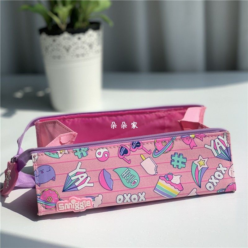 Smiggle Pink Square Folding Pencil Case - Stationery Storage