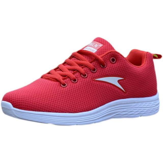 Autumn breathable red sports shoes men's and women's net shoes running ...