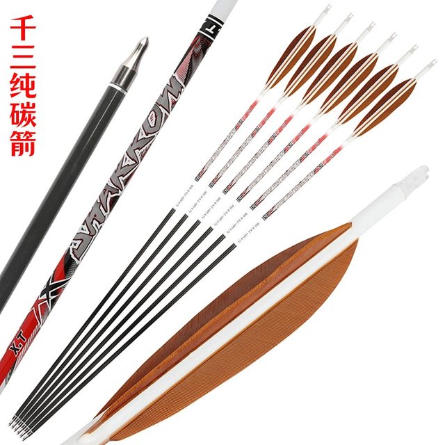 Real feather pure carbon arrows 3k pure carbon arrows recurve bow ...