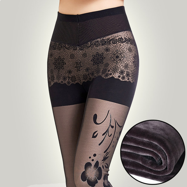 Winter plus velvet fake flesh leggings for women with mesh thickened ...
