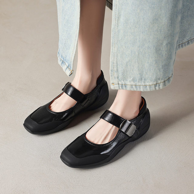2024 Spring and Summer New Genuine Leather Thick Sole Silver Shallow ...