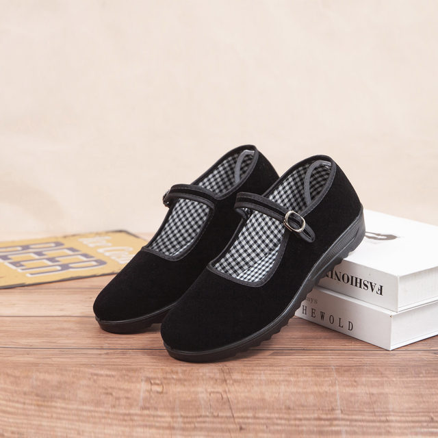 New old Beijing cloth shoes women's shoes flat-heeled single shoes soft ...