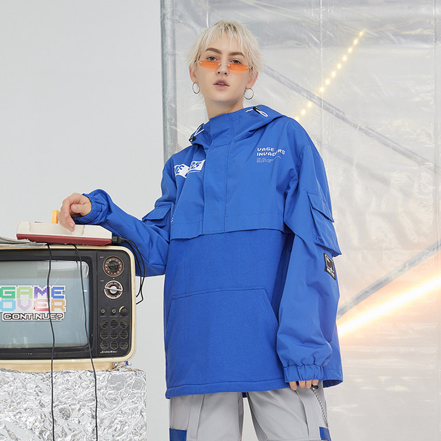 THETHING trendy brand blue structure jacket knitted knitted splicing ...