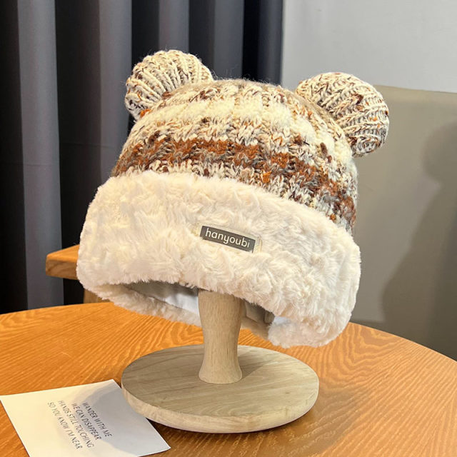 Autumn and winter dopamine color Mickey Bear knitted woolen hat for ...