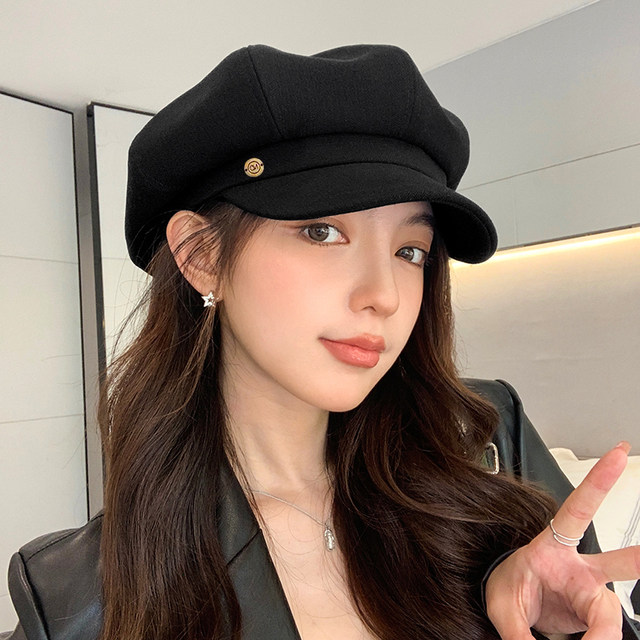 British octagonal hat for women in autumn and winter new style literary ...