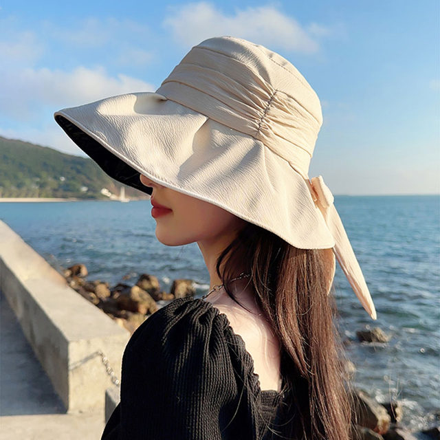 Wrinkled fisherman hat for women 2025 new big hat brim face covering ...