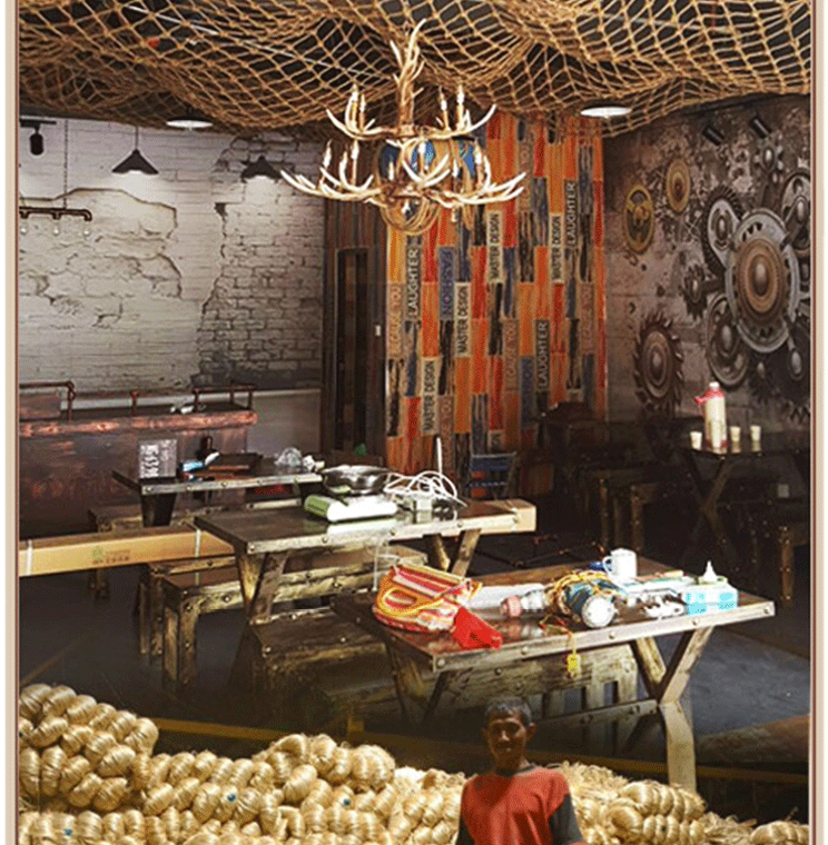 Hemp rope grid decorative net hemp rope woven net ceiling bar retro ...