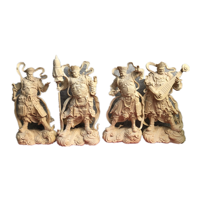 Boxwood finely carved four heavenly kings to protect the world, four ...