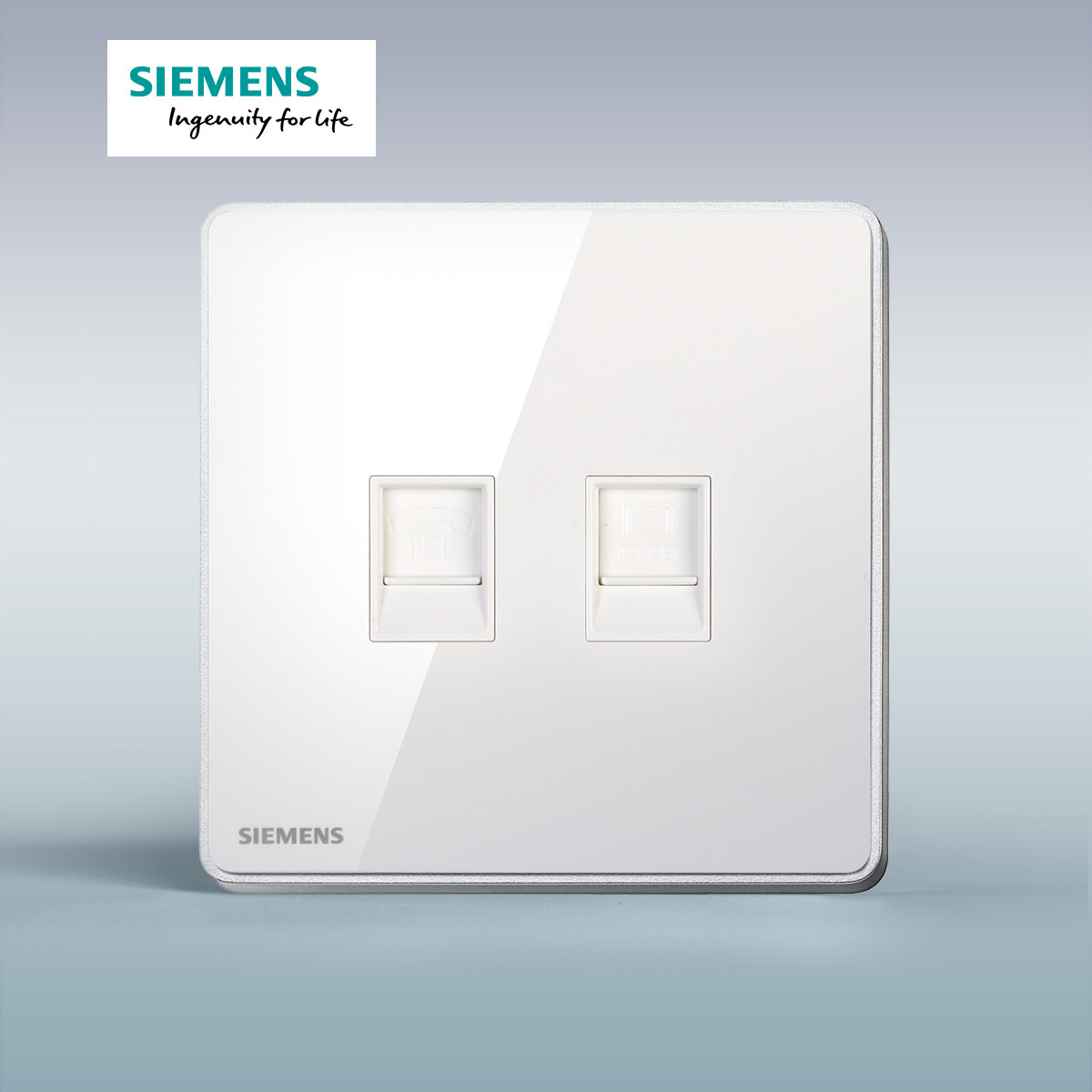 Siemens 86 Type Switch Socket Panel - Titanium Silver Frame - Ivory White