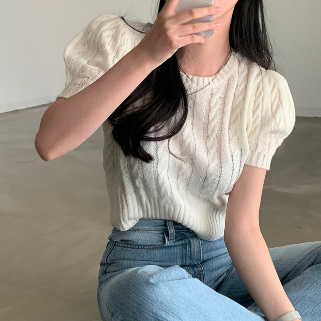 Korean chic summer niche design sense back hollowed-out pattern puff ...