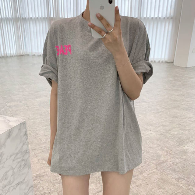 Korean chic summer simple and versatile round neck back letter print ...