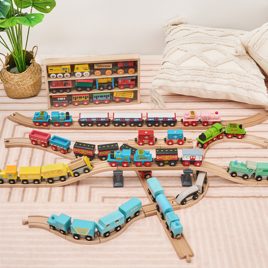 Leku Wooden Magnetic Train Track Set - Compatible with Hape, Brio