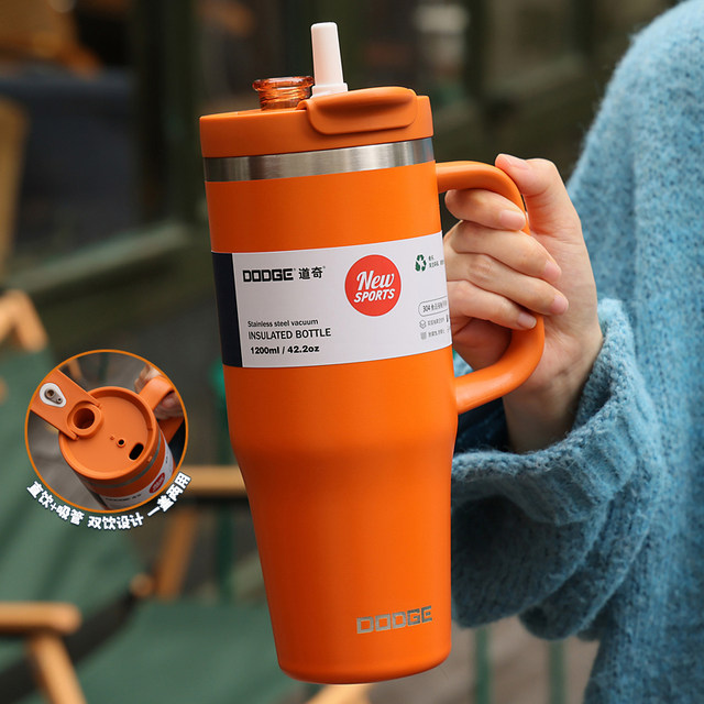 Double-drink thermos cup, large-capacity, high-end straw cup for girls ...