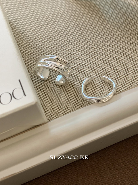 suzyacc kr sterling silver wrinkle textured ring simple niche design neutral style adjustable ...