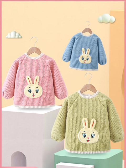 Baby smock, velvet, children's outer wear, thickened reverse dressing ...