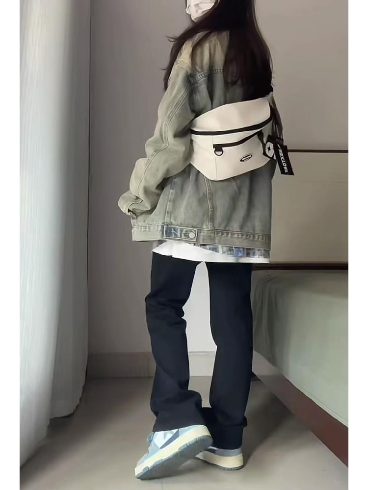 Large -size yellow mud dye high street denim outer set female 2024 new ...