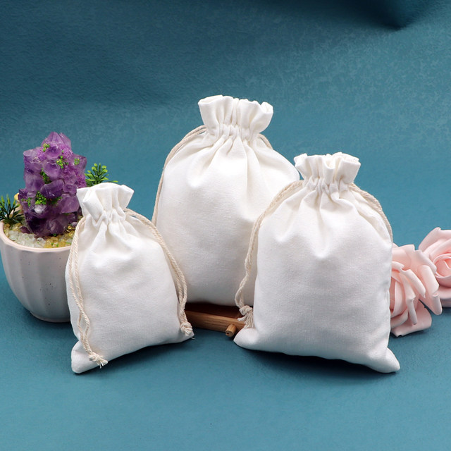 10 high-density white cotton bag tie drawstring bag simple solid color ...